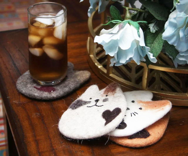 Absorbent Felt Cat Coasters