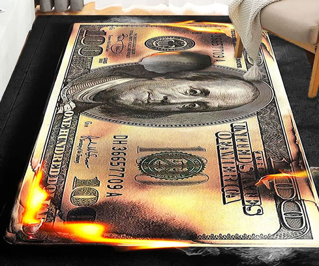 Burning $100 Bill Area Rug